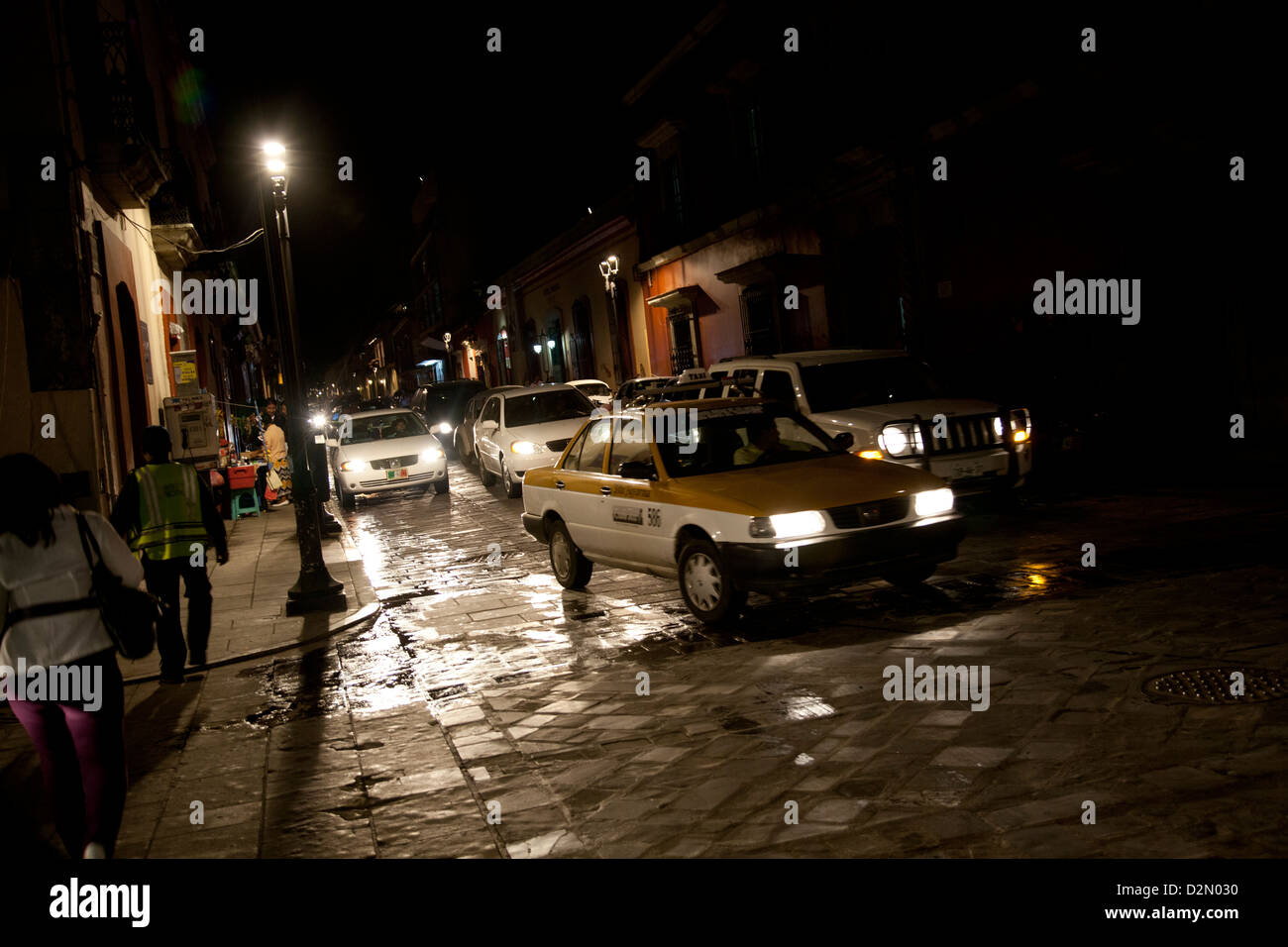 Oaxaca Town street at night with traffic - Mexico Stock Photo - Alamy
