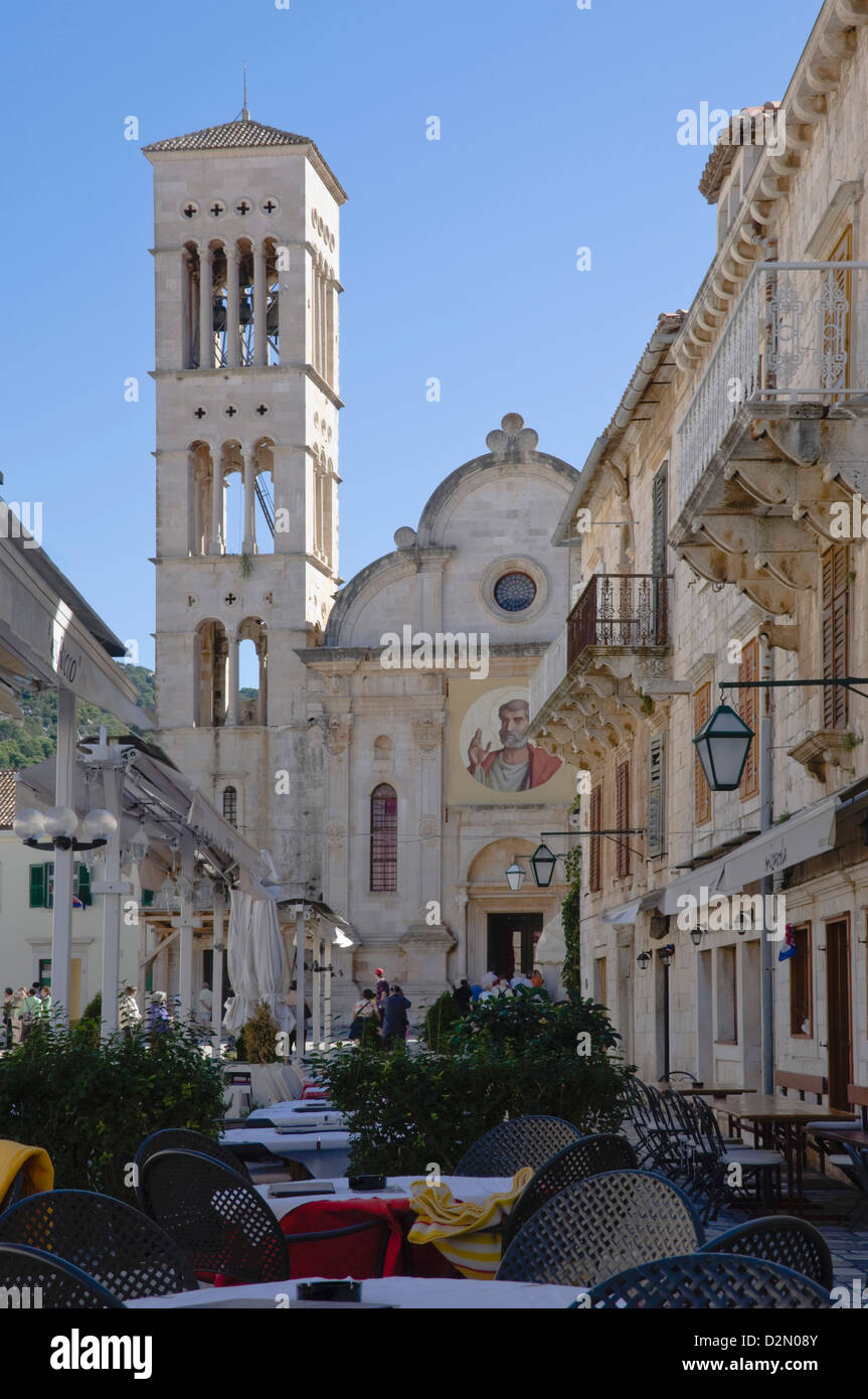 St. Stephen's Cathedral in the medieval city of Hvar, on the island of ...