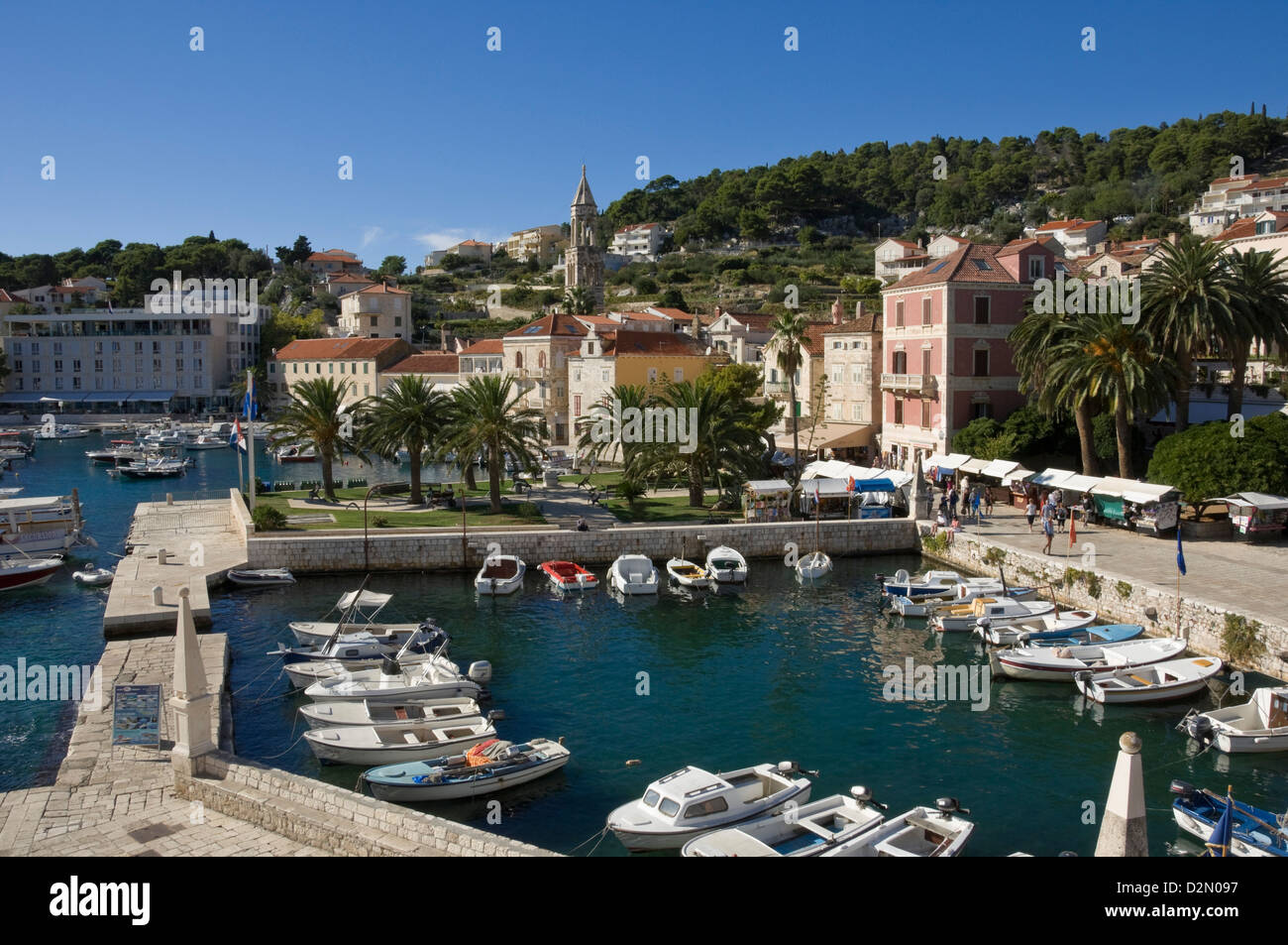 The old harbour at the medieval city of Hvar, island of Hvar, Dalmatia ...