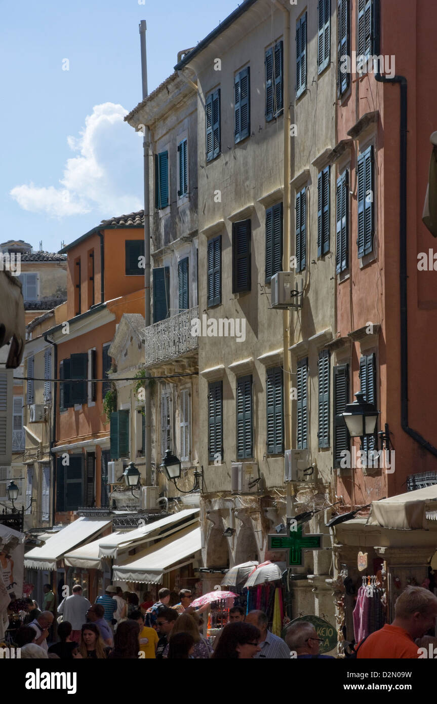 A typical street in old town, Corfu, Island of Corfu, Ionian Islands ...