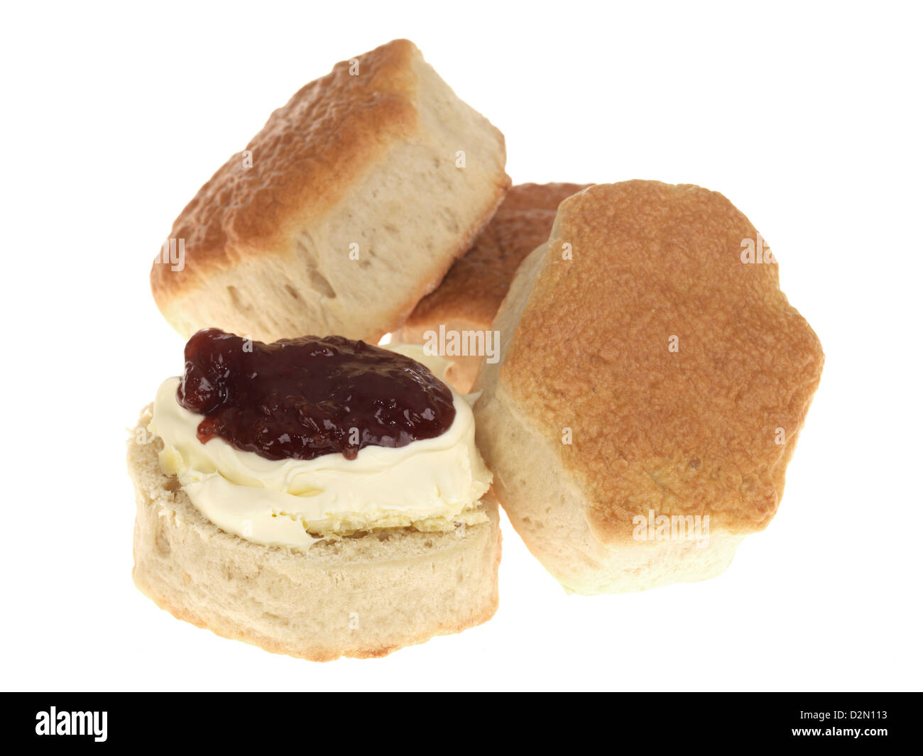 Freshly Baked Scones With Strawberry Jam and Clotted Cream Isolated ...