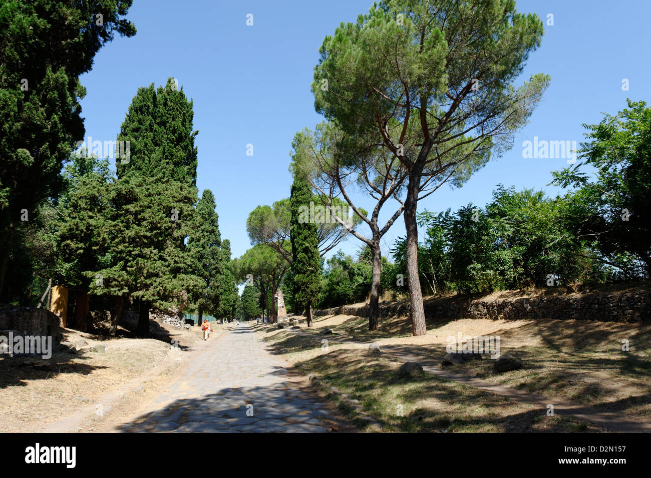 Italy. Image of the ancient Roman road The Appian Way (Via Appia Antica) in Southern Rome and a ...