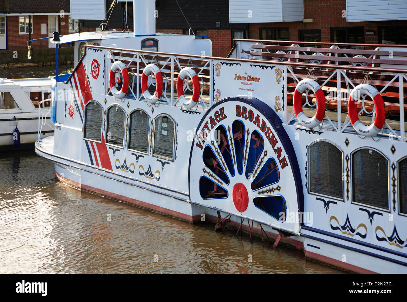The Vintage Broadsman paddle boat moored on the Norfolk Broads at ...