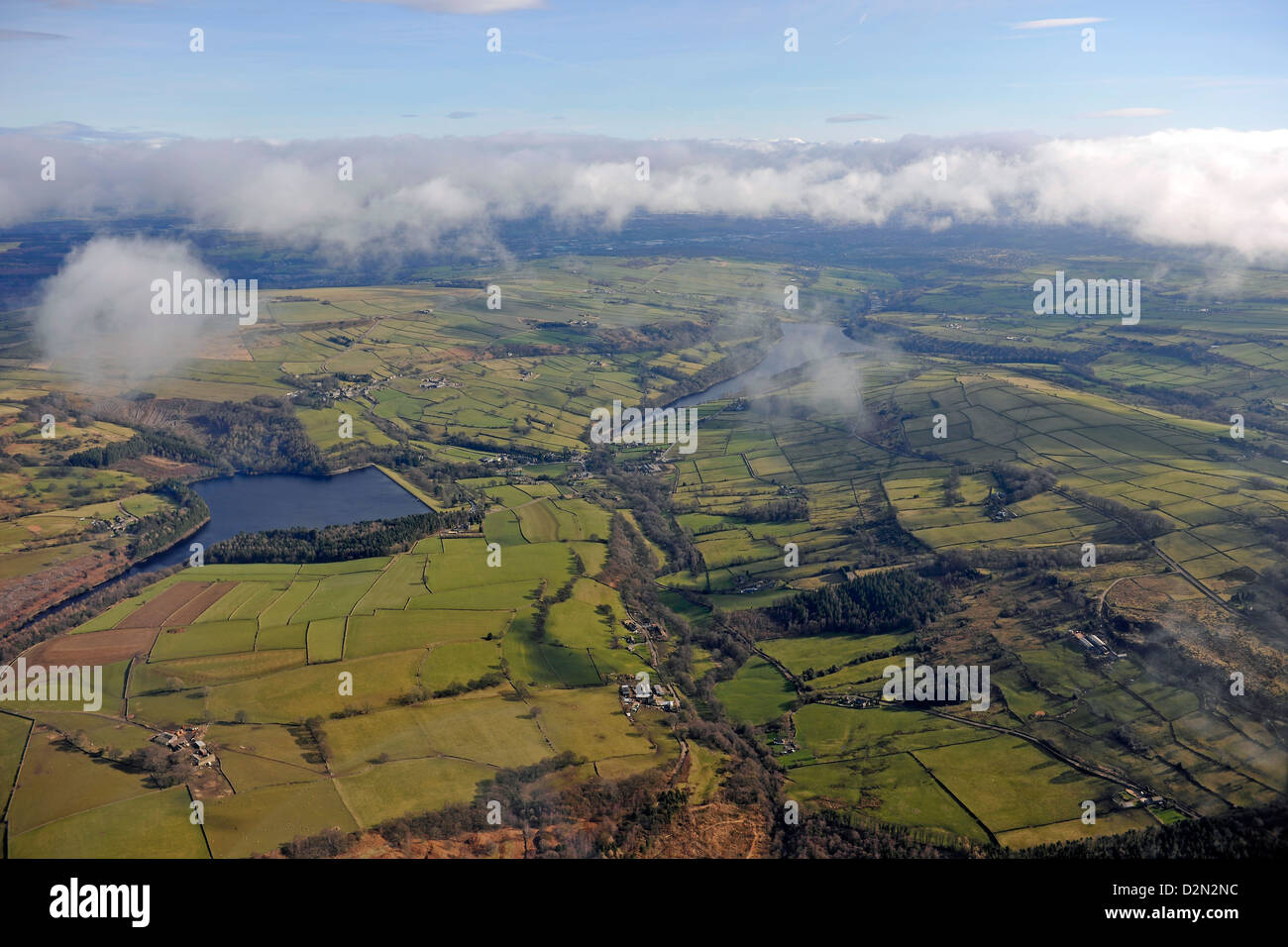 Agden reservoir which has surrounding countryside with low clouds Stock ...