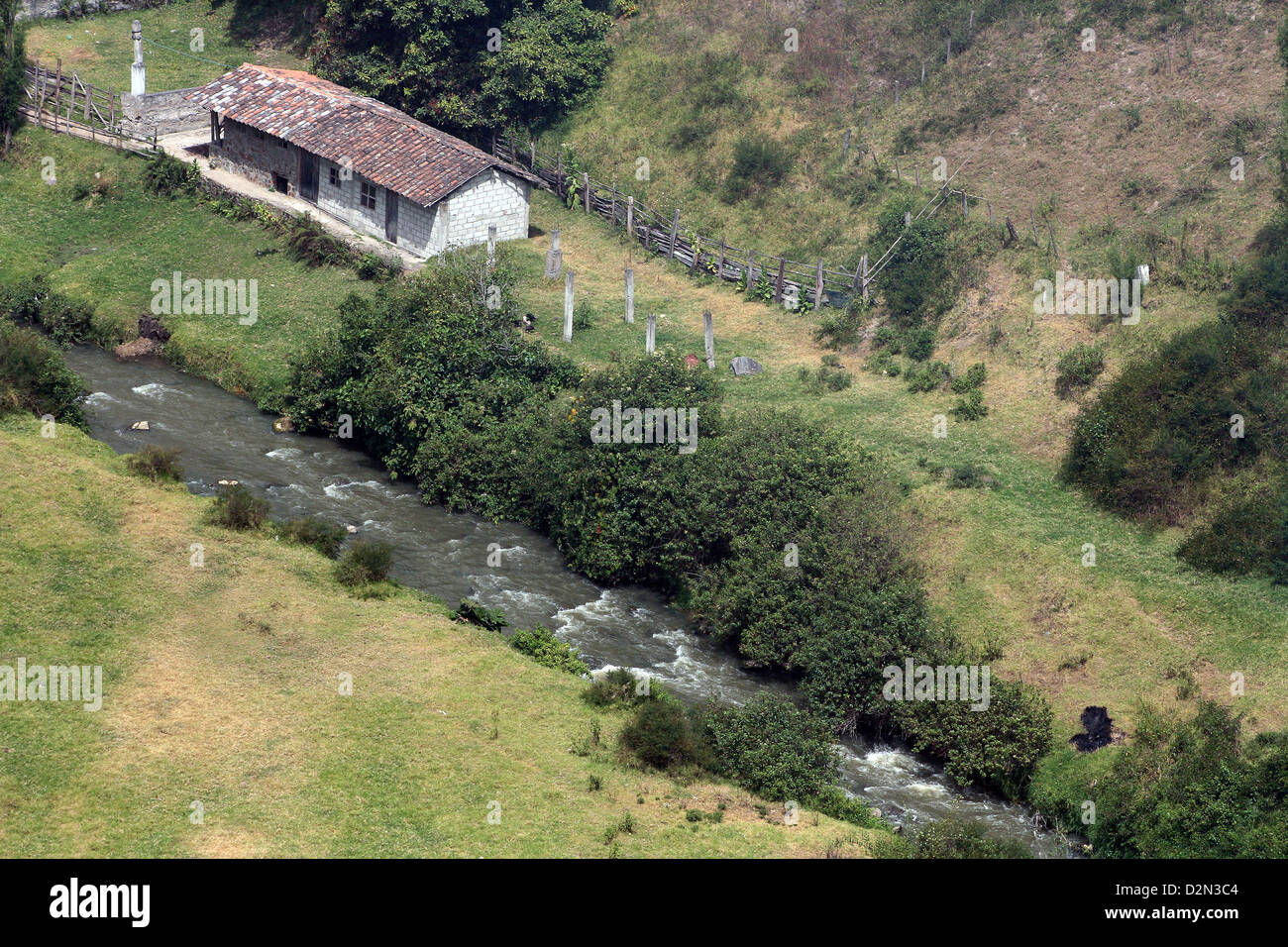 An Ecuadorian farmhouse next to a small river near Cotacachi, Ecuador ...