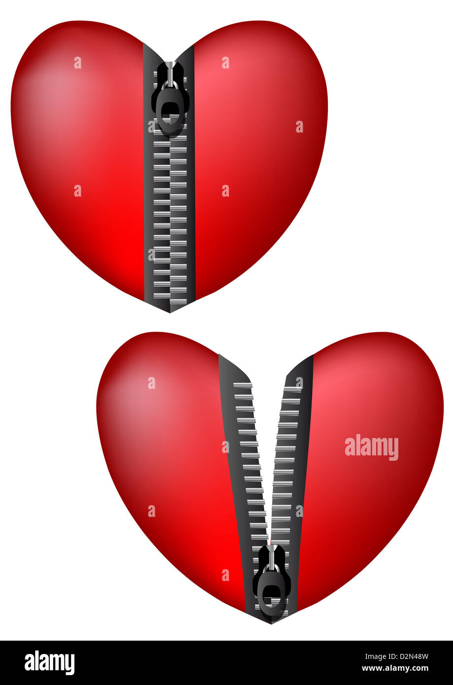 opening and closed hearts with zipper Stock Photo - Alamy