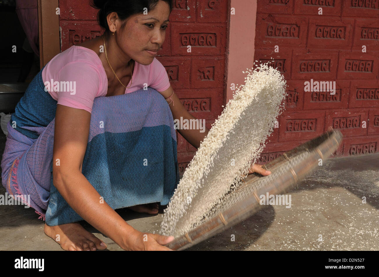 Sieving rice, Assam, India, Asia Stock Photo - Alamy