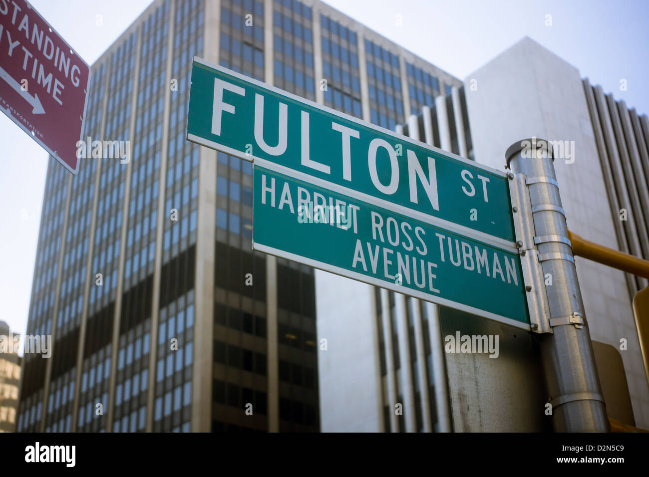 A ceremonial street sign co-names Fulton Street in Downtown Brooklyn in ...