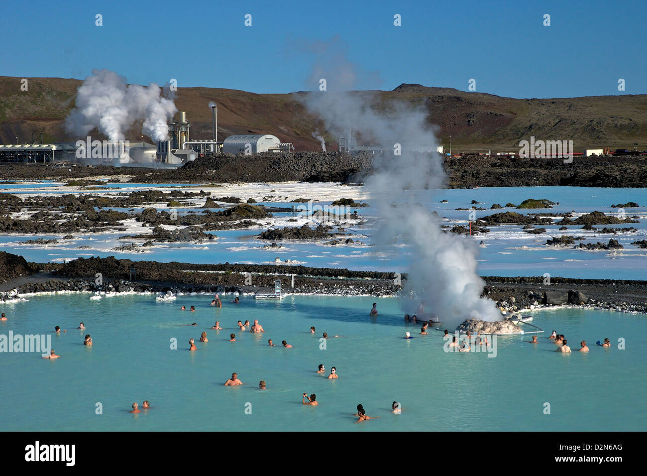 Outdoor geothermal swimming pool and power plant at the Blue Lagoon ...