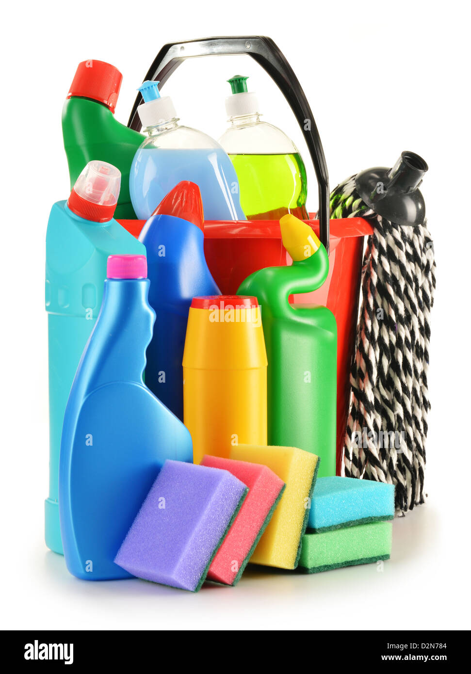 Detergent bottles isolated on white. Chemical cleaning supplies ...