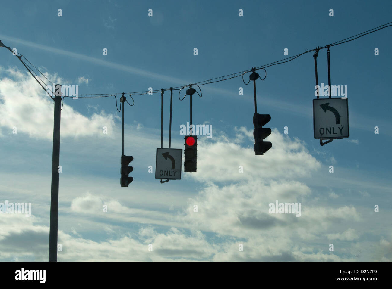 Traffic lights on wire Stock Photo - Alamy