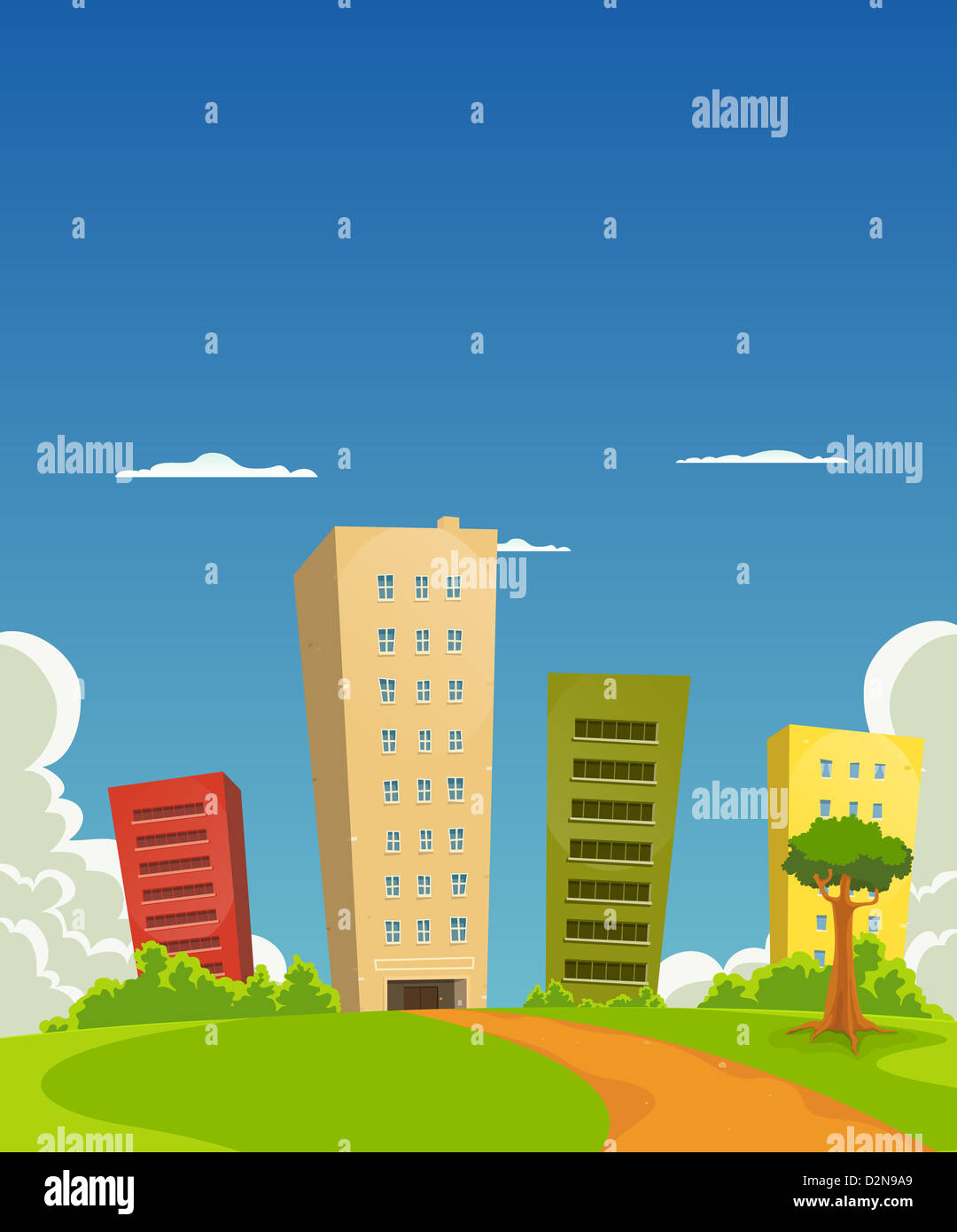 Illustration of a group of cartoon residential and office building ...