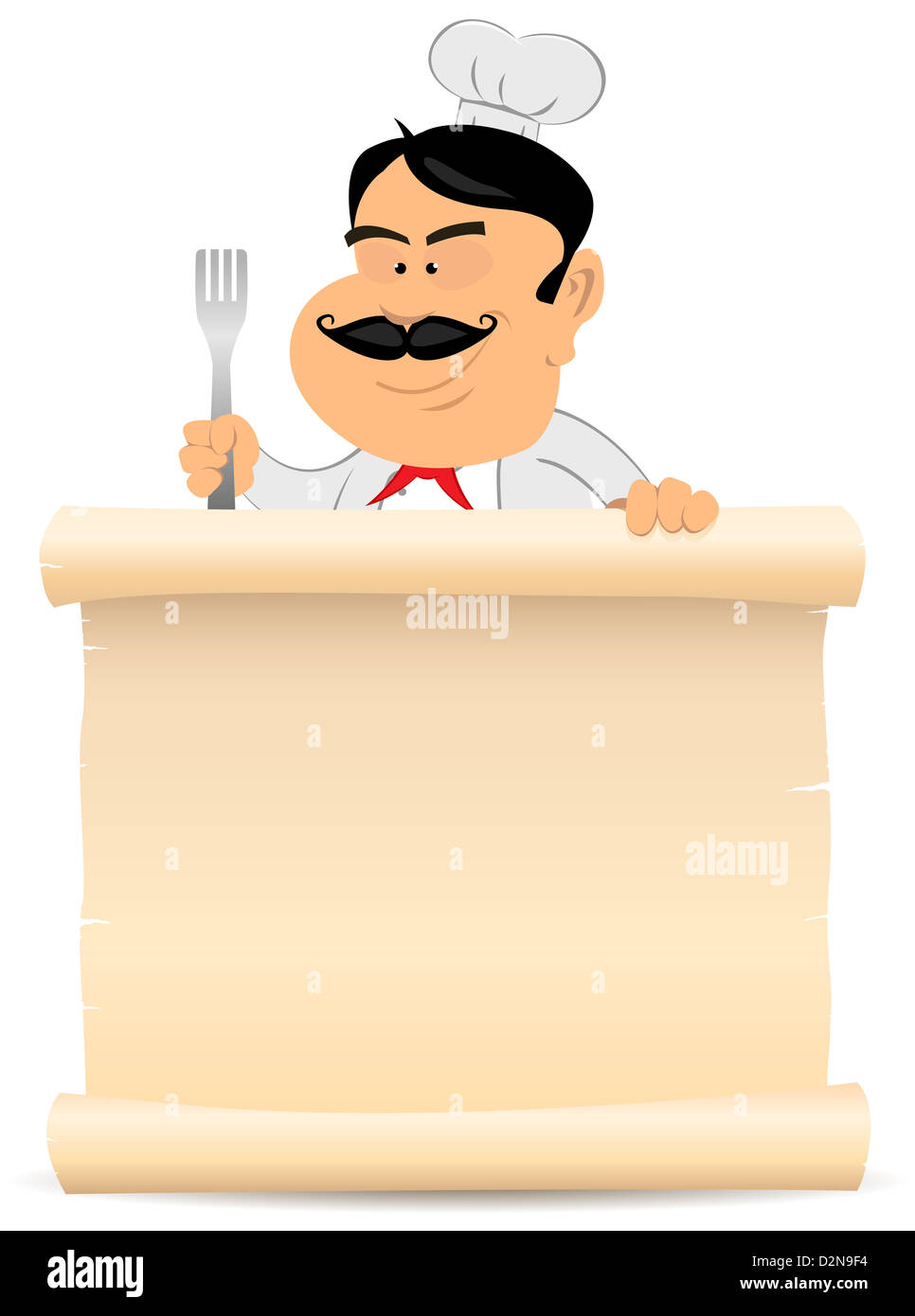 Illustration of a chef cook holding parchment. To use as a blank sign ...