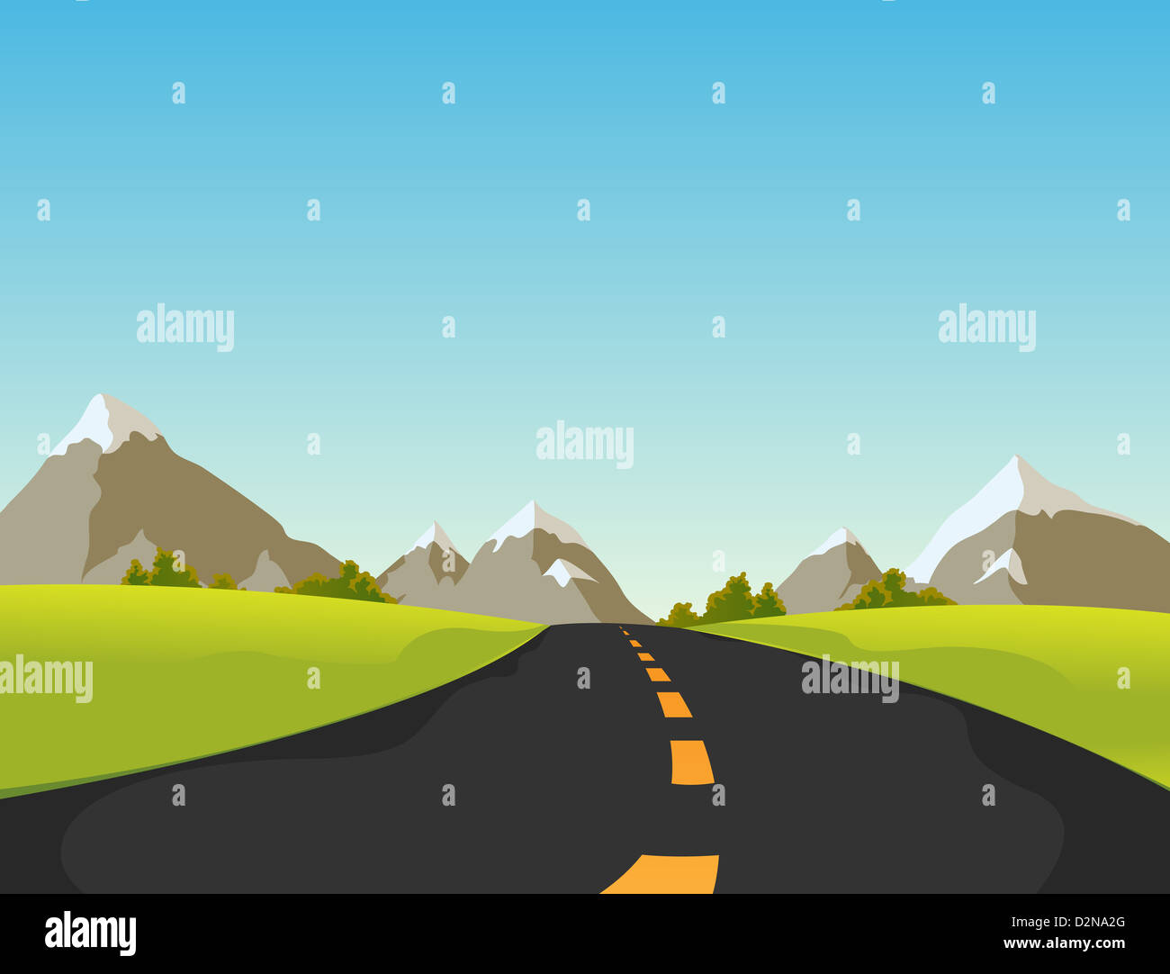 Illustration of a simple cute cartoon mountain road Stock Photo - Alamy