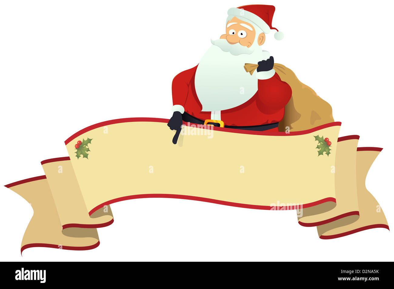 Illustration of santa pointing a christmas scroll banner Stock Photo ...