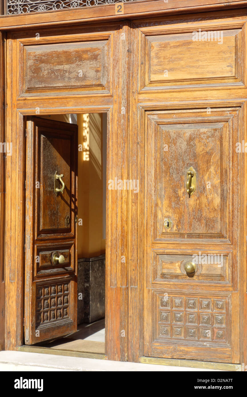 madrid spain door doorway open wood wooden Stock Photo - Alamy