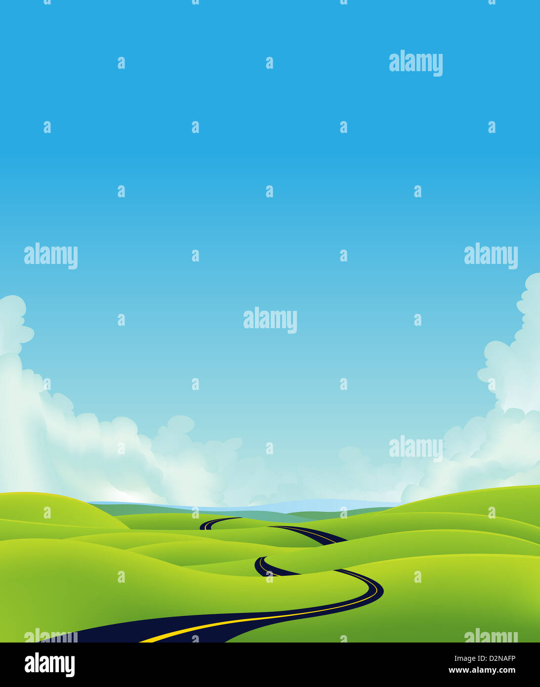 Illustration of a cartoon long road going towards horizon with ...