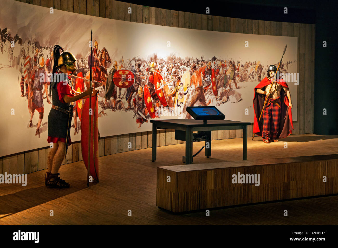Roman soldier and Celt figures on display at the Gallo-Roman Museum at ...