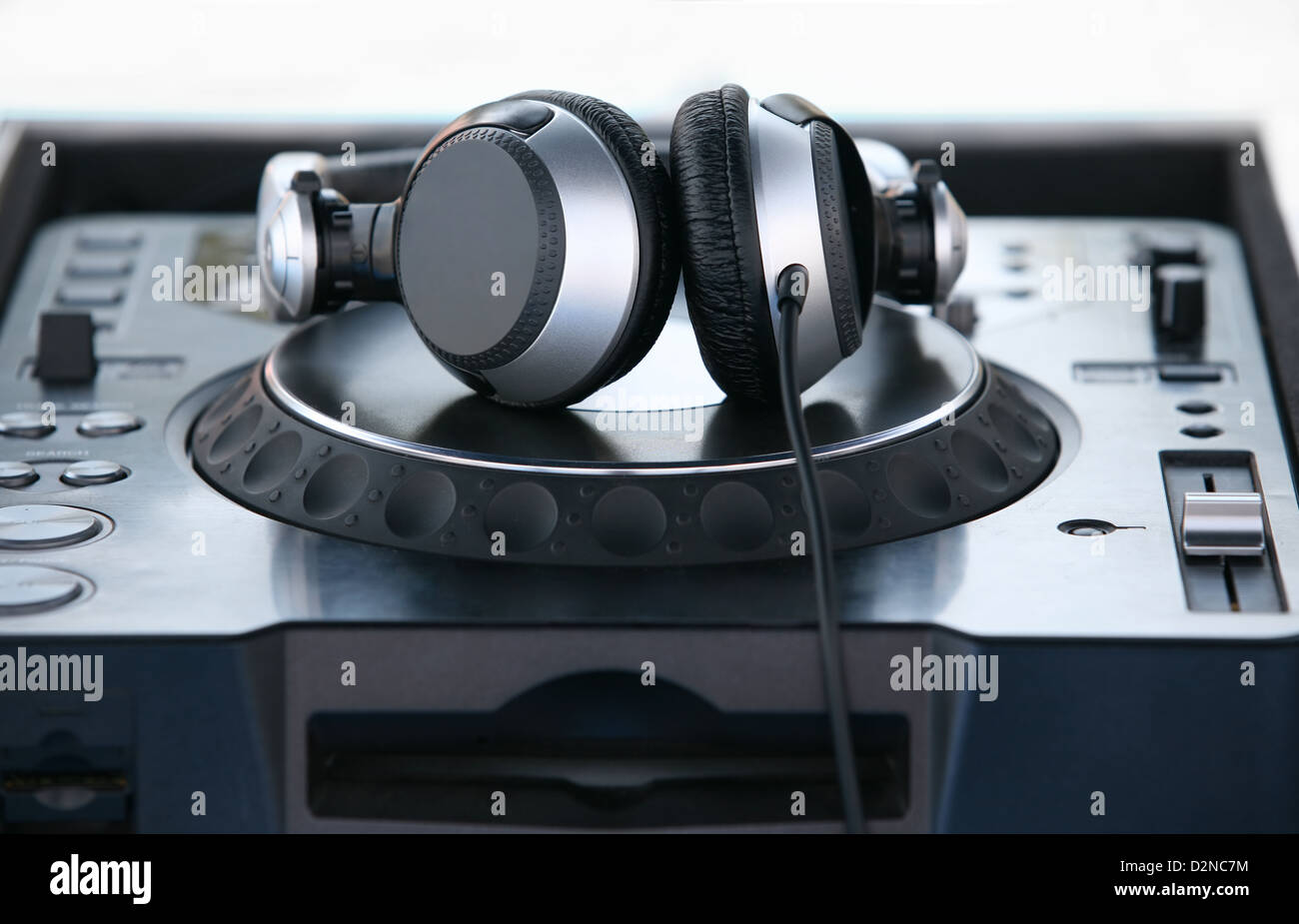 Professional Headphones on the board dj Stock Photo - Alamy