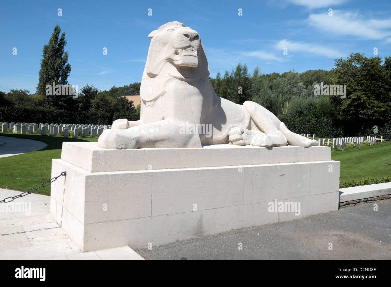 Lion statue at the entrance to the Ploegsteert Memorial and the Berks ...