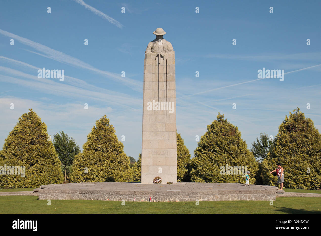 Mother and child visiting the Canadian Brooding Soldier memorial at ...