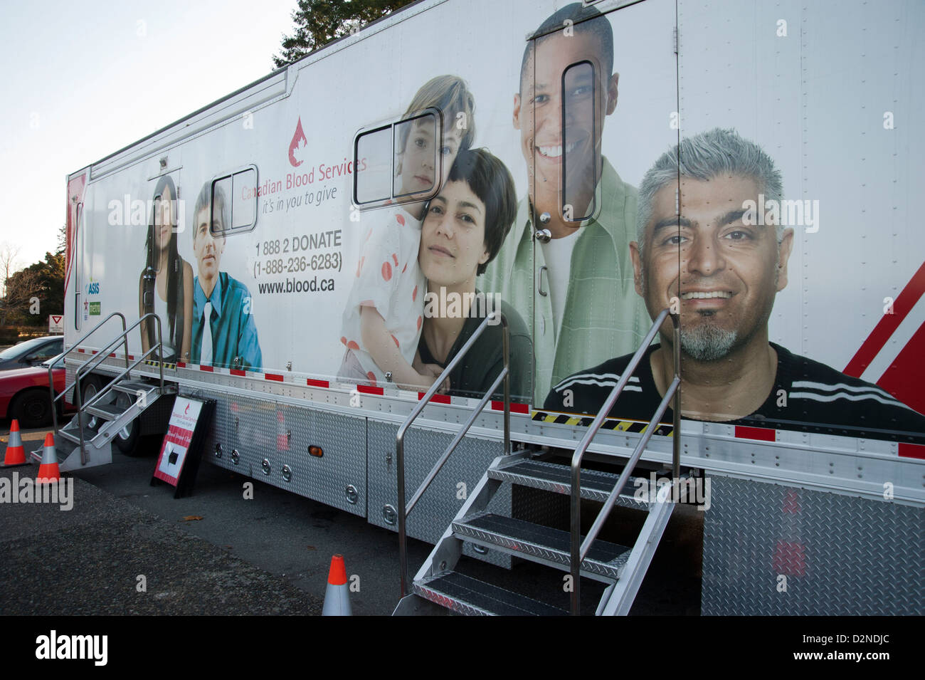 Mobile blood services truck for blood donations in a parking lot ...