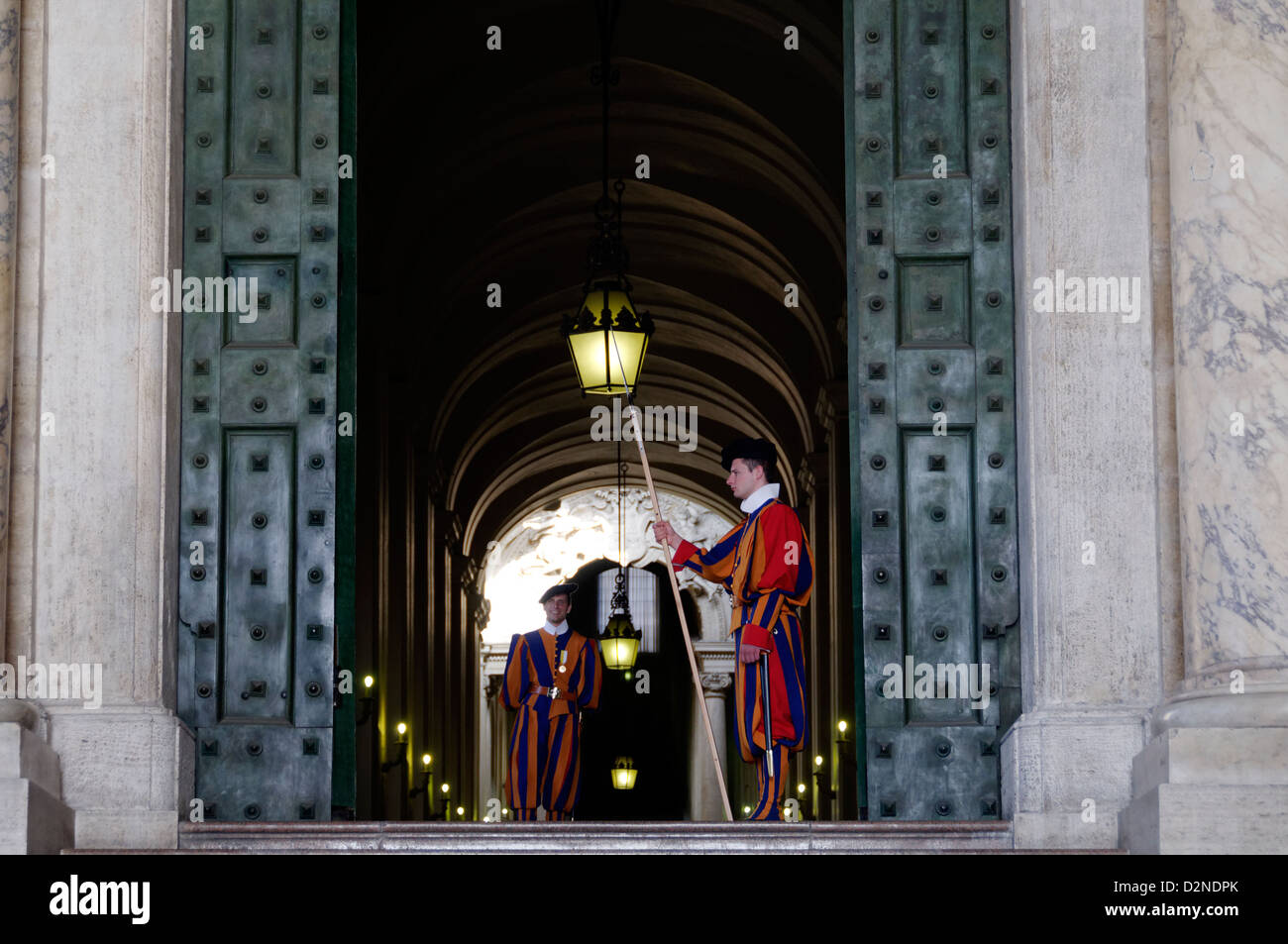 Swiss Guards at the entrance to the Vatican. Swiss Guards have been the ...