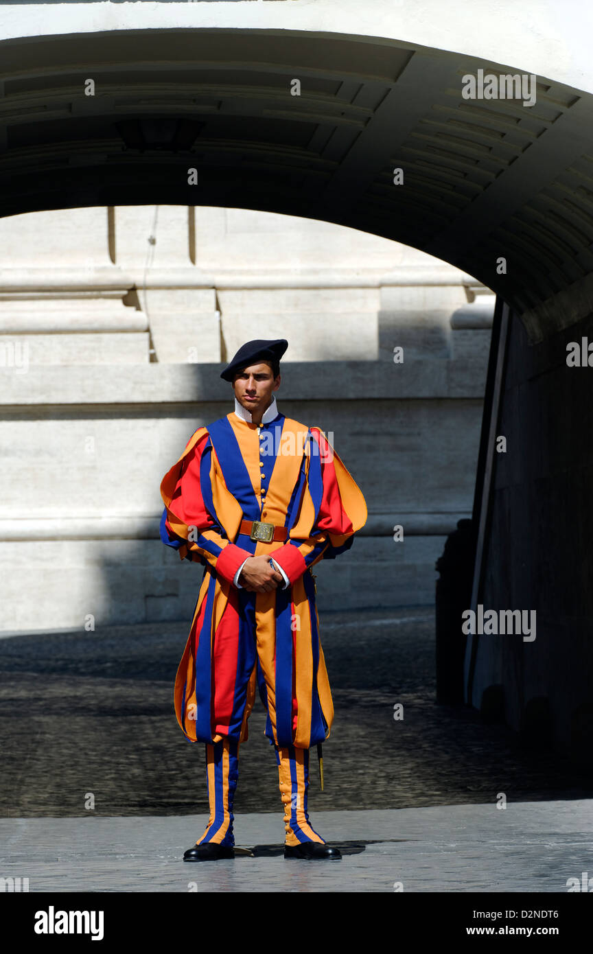 Swiss Guards at the entrance to the Vatican. Swiss Guards have been the ...