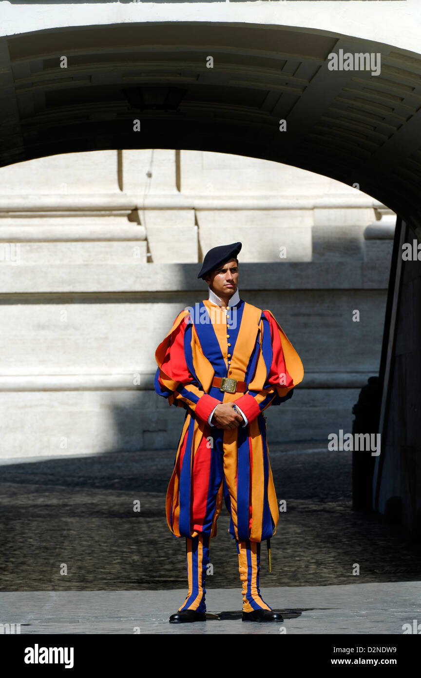 Swiss Guards at the entrance to the Vatican. Swiss Guards have been the ...