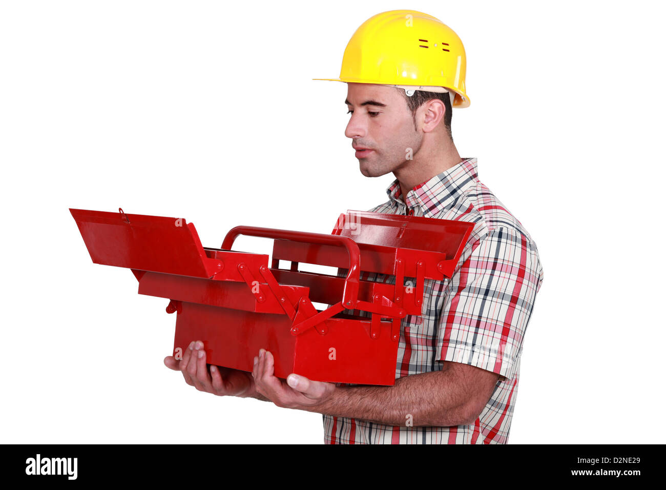 Man looking at empty tool box Stock Photo - Alamy
