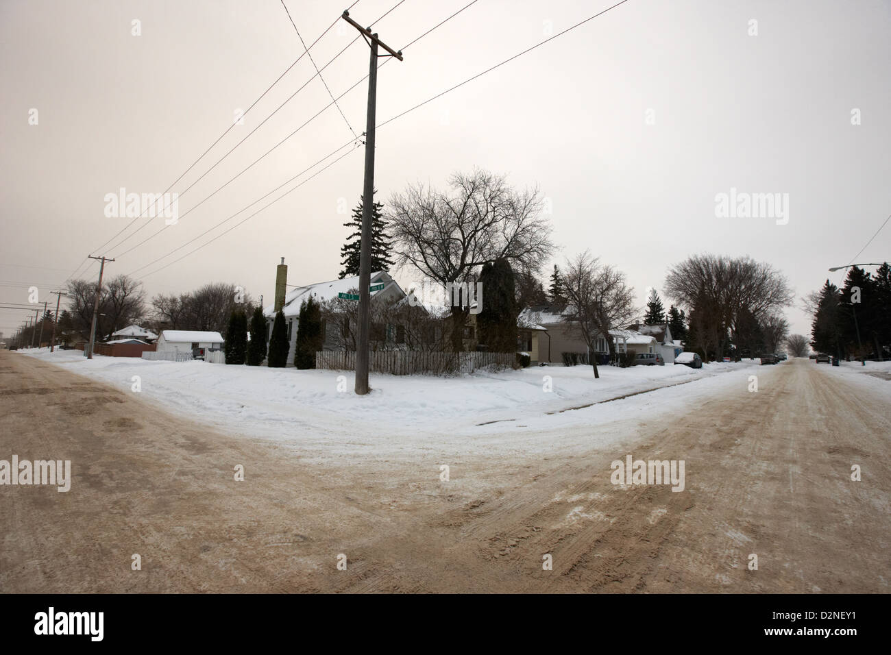 intersection of snow covered residential streets Saskatoon pleasant ...