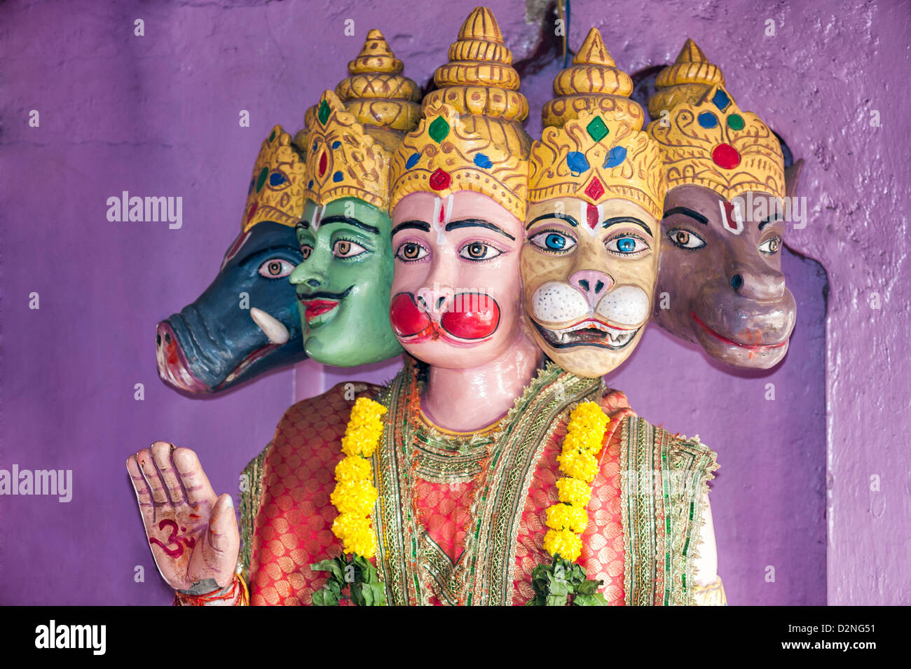 The Hindu god, Hanuman, in the form of Panchmukha, or five faces, the ...