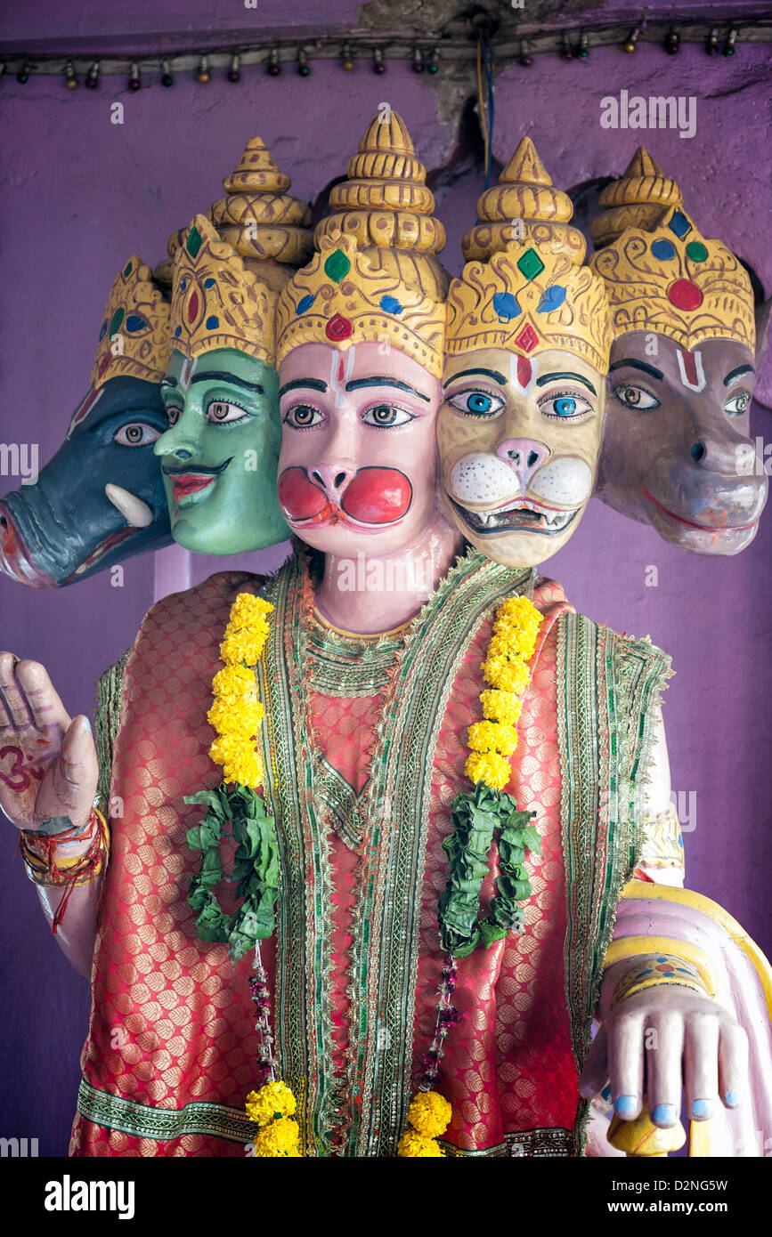 The Hindu god, Hanuman, in the form of Panchmukha, or five faces, the ...