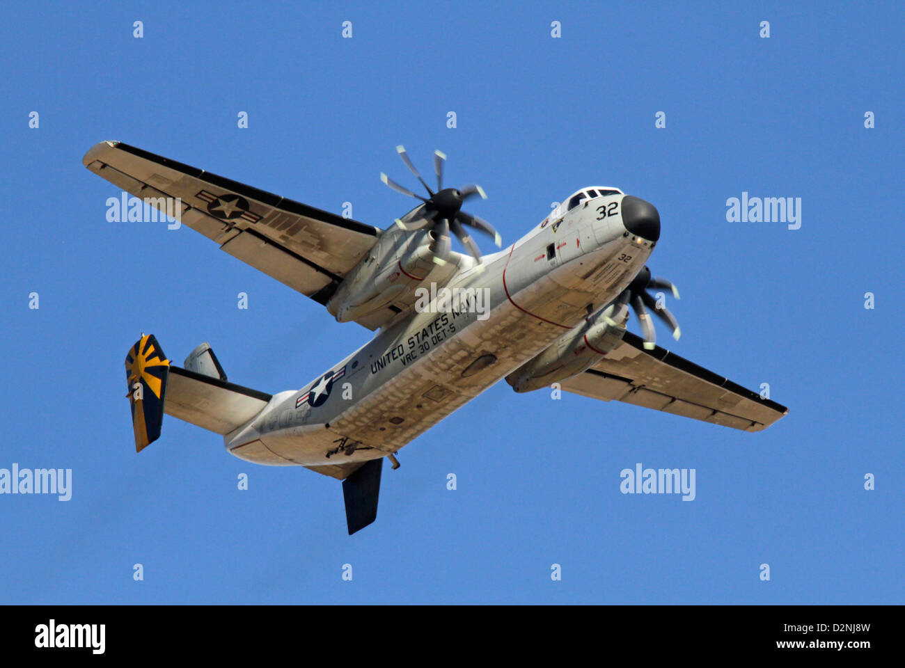 Grumman C-2 Greyhound cargo aircraft with eight-bladed propellers Stock ...