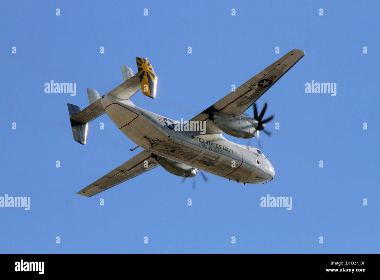 Grumman C-2 Greyhound cargo aircraft with eight-bladed propellers Stock ...