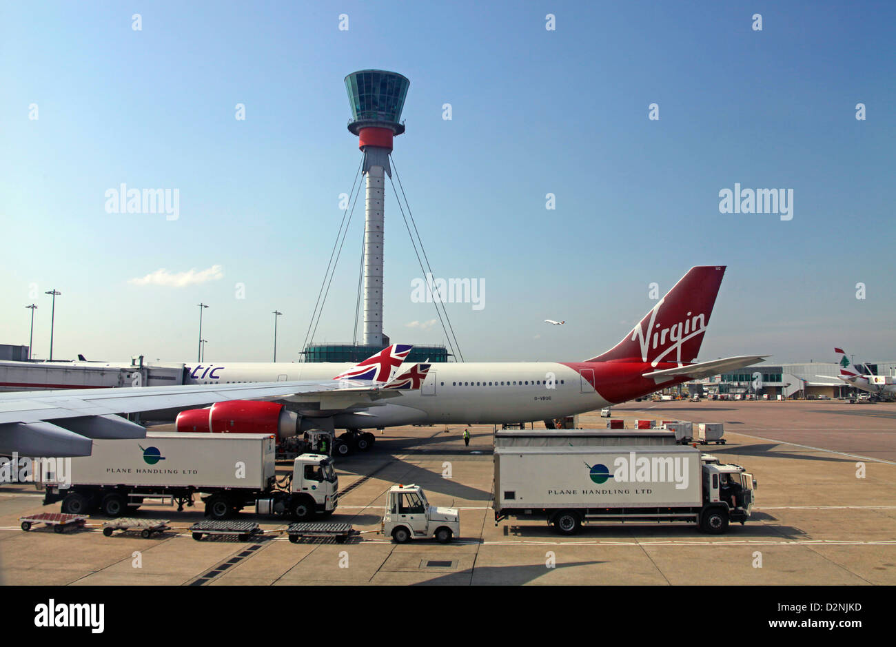 London Heathrow Airport view from a window of Virgin Atlantic A340 ...