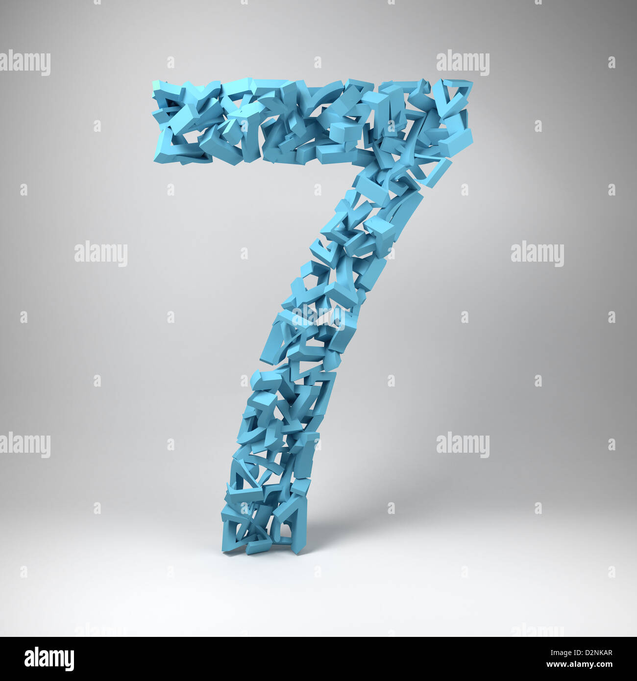 The number seven made out of smaller number sevens in a studio setting ...