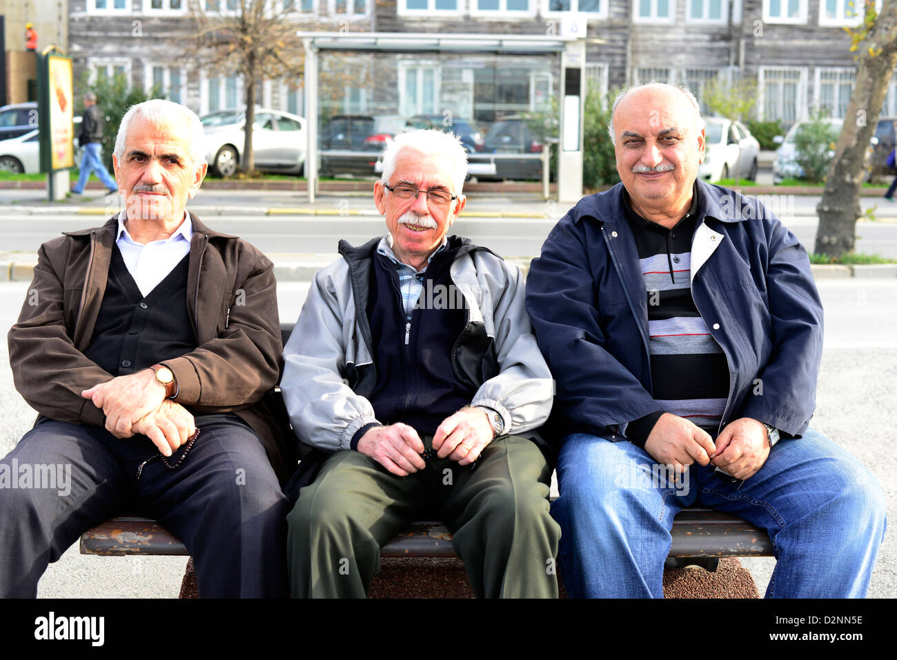Happy elderly Turkish men enjoying the winter sunshine in Istanbul ...