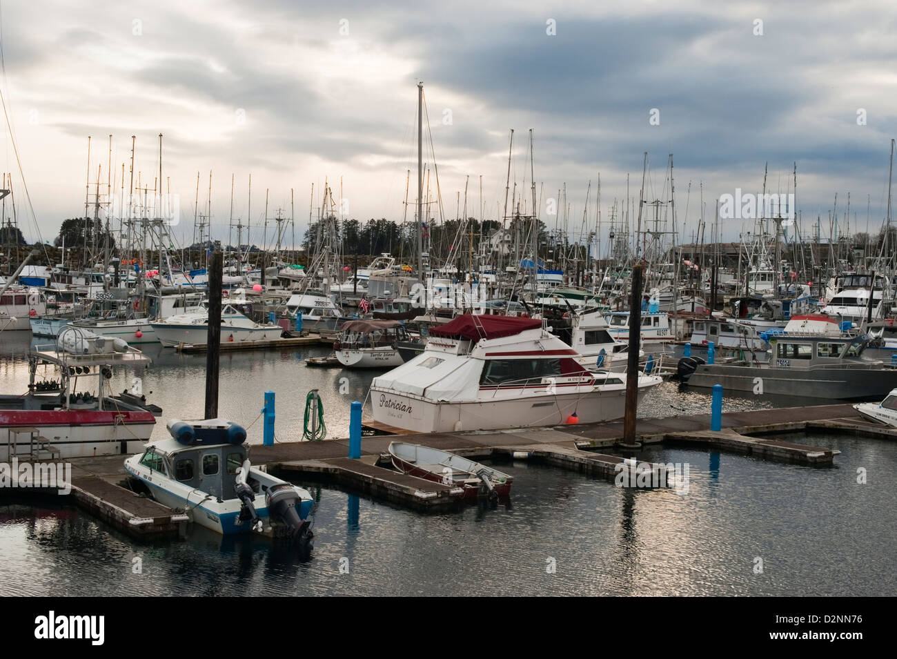 Commercial fishing fleet docked in Crescent Harbor, Sitka, Alaska, USA ...