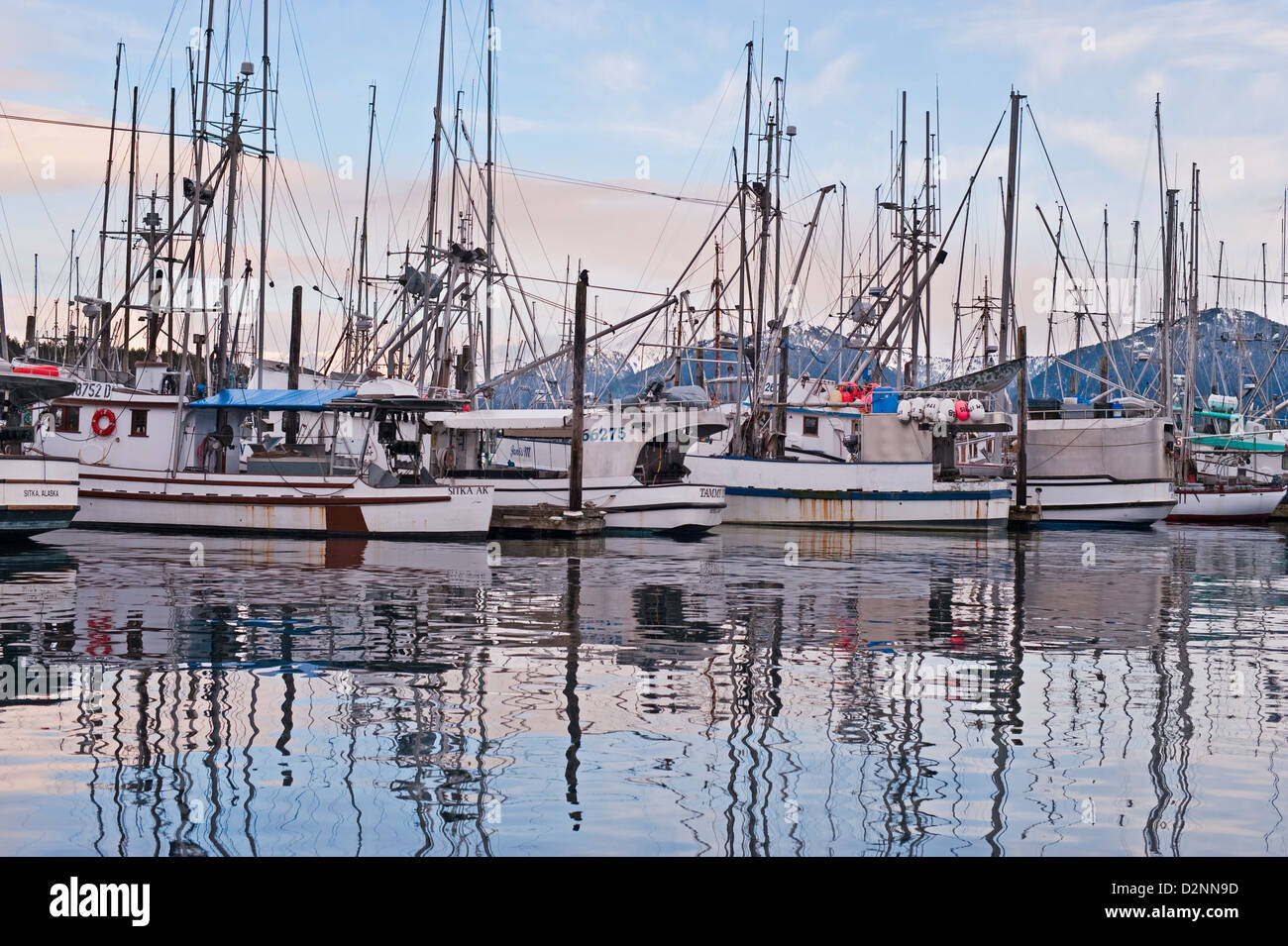 Commercial fishing fleet docked in Crescent Harbor, Sitka, Alaska, USA ...