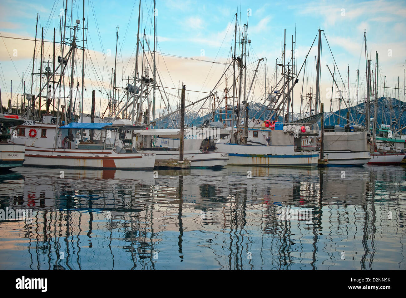 Commercial fishing fleet docked in Crescent Harbor, Sitka, Alaska, USA ...