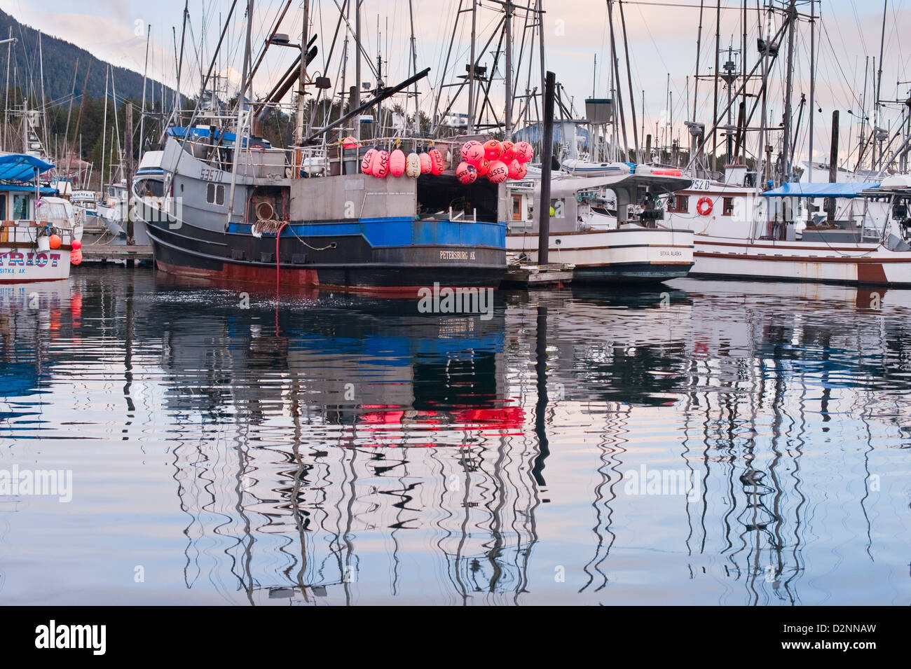 Commercial fishing fleet docked in Crescent Harbor, Sitka, Alaska, USA ...