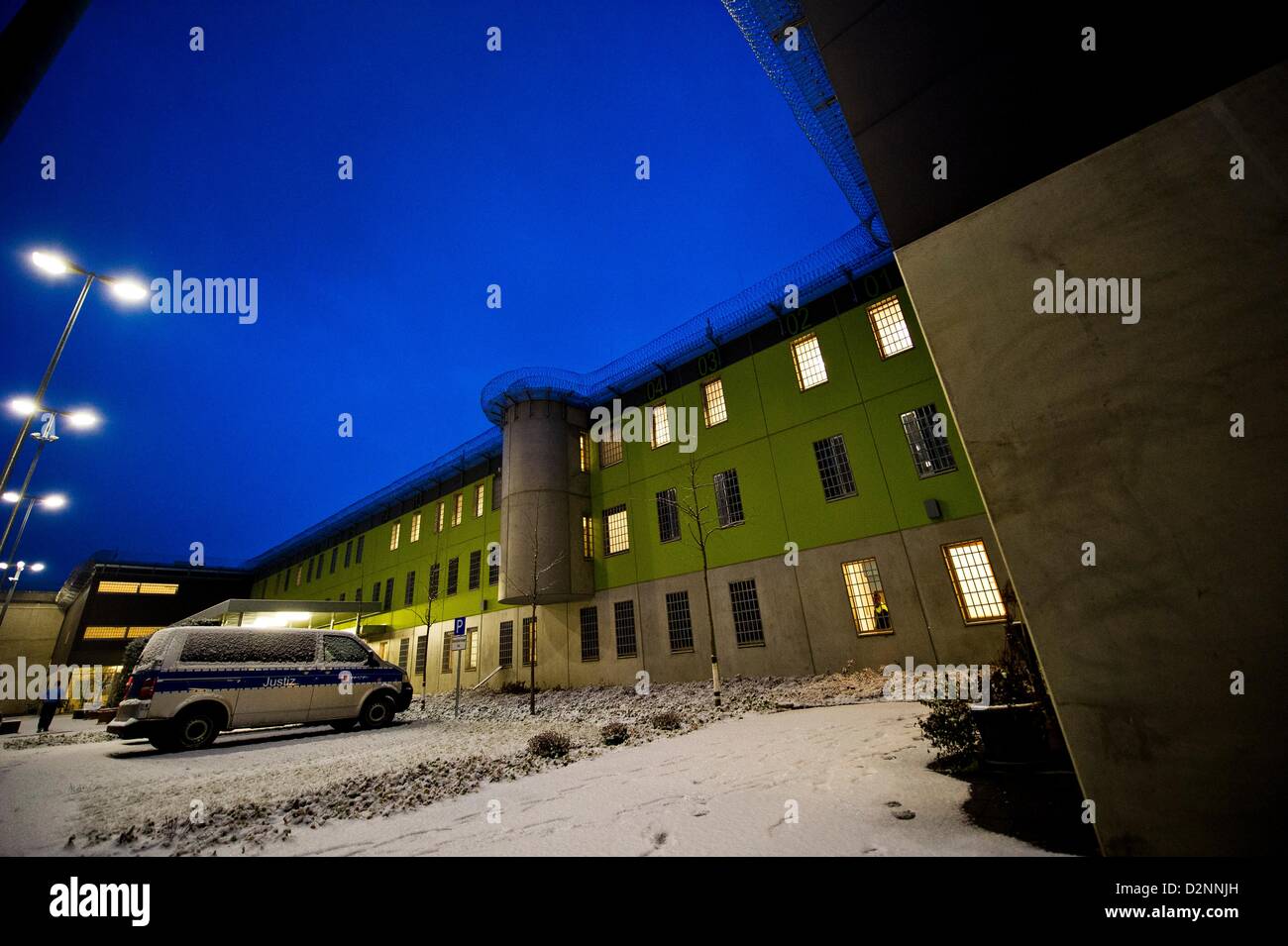 A view of the inner courtyard with parking police vehicles in front of ...