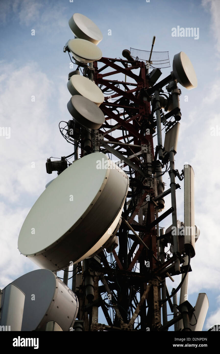 Low angle view of a communications tower, Tirupati, Chittoor District ...