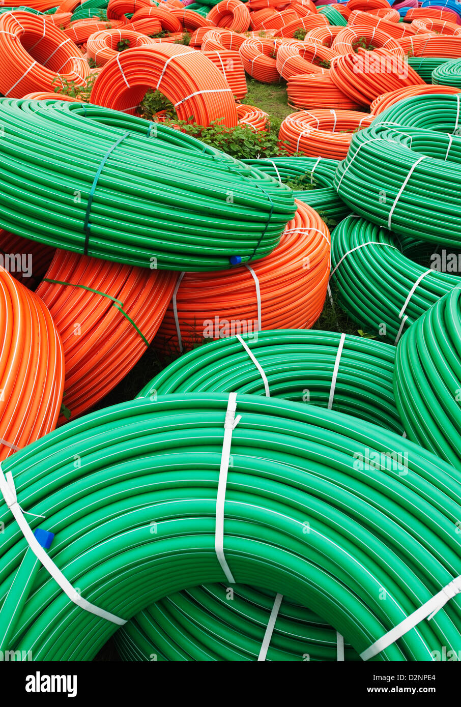 Rolls of plastic pipes, Mysore, Karnataka, India Stock Photo - Alamy