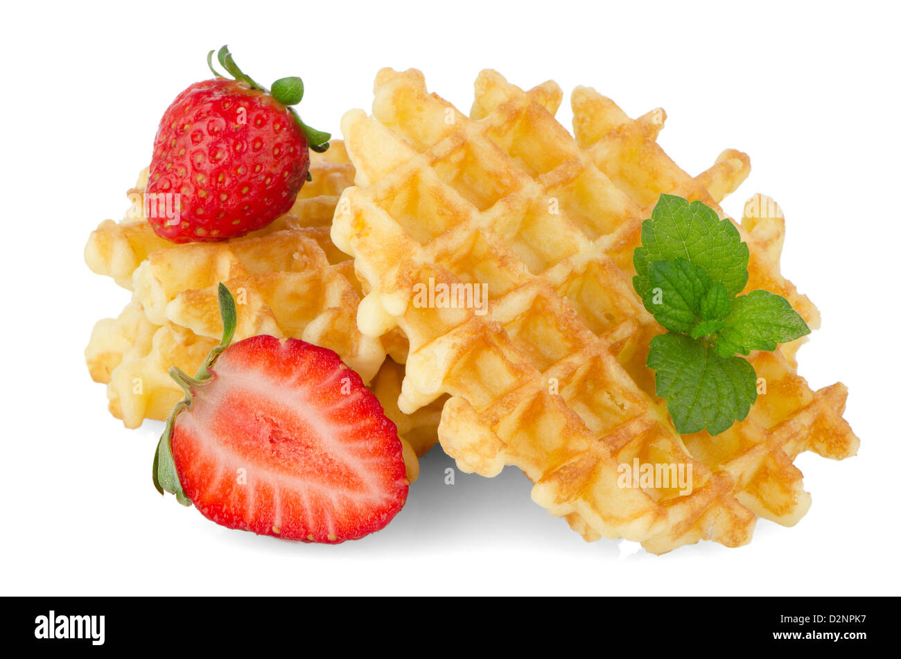 Waffles and strawberry isolated on white background Stock Photo - Alamy