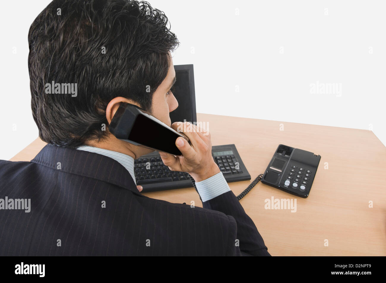 Landline phone communication holding sitting place of work technology ...
