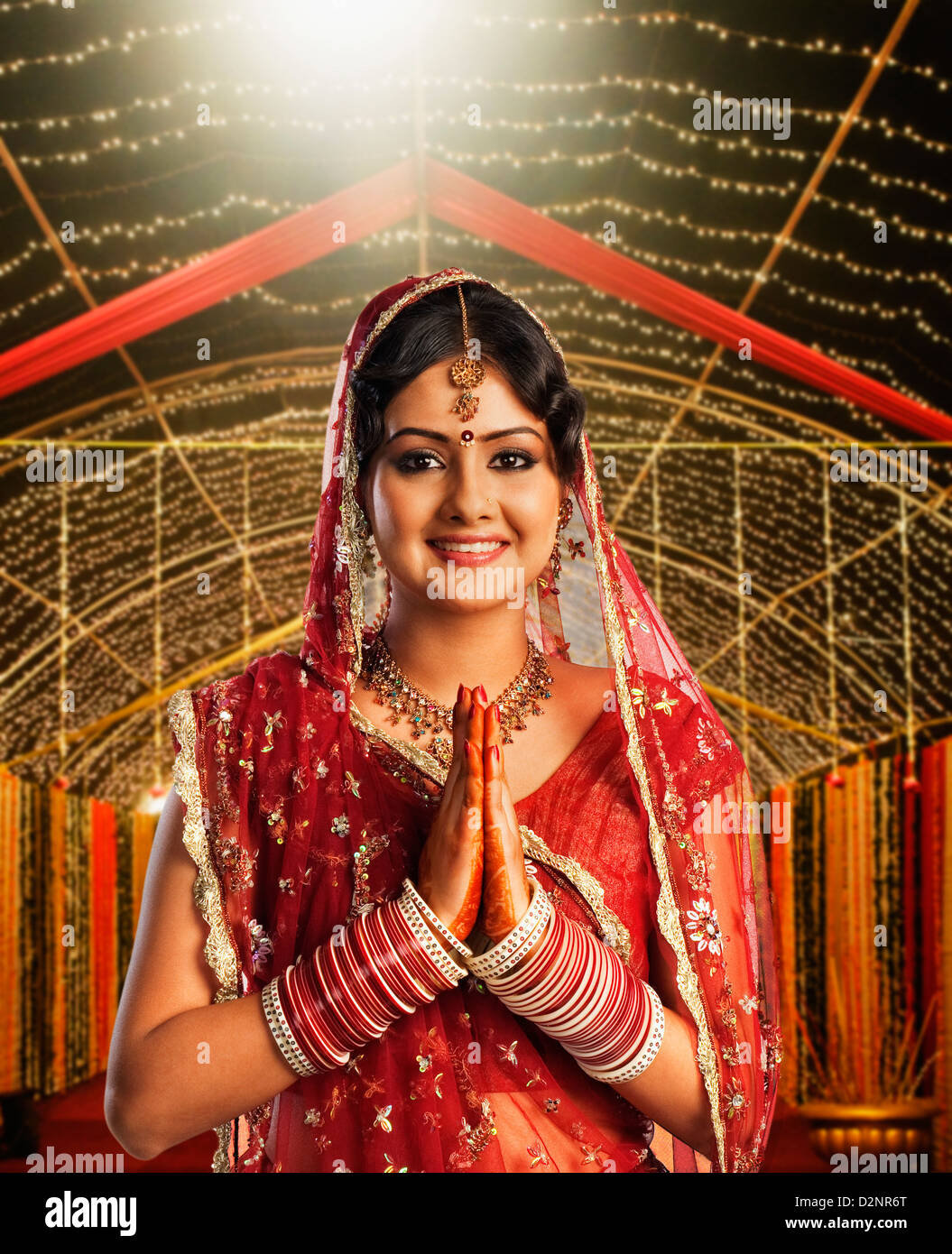 Indian woman in sari namaskar hi-res stock photography and images - Alamy