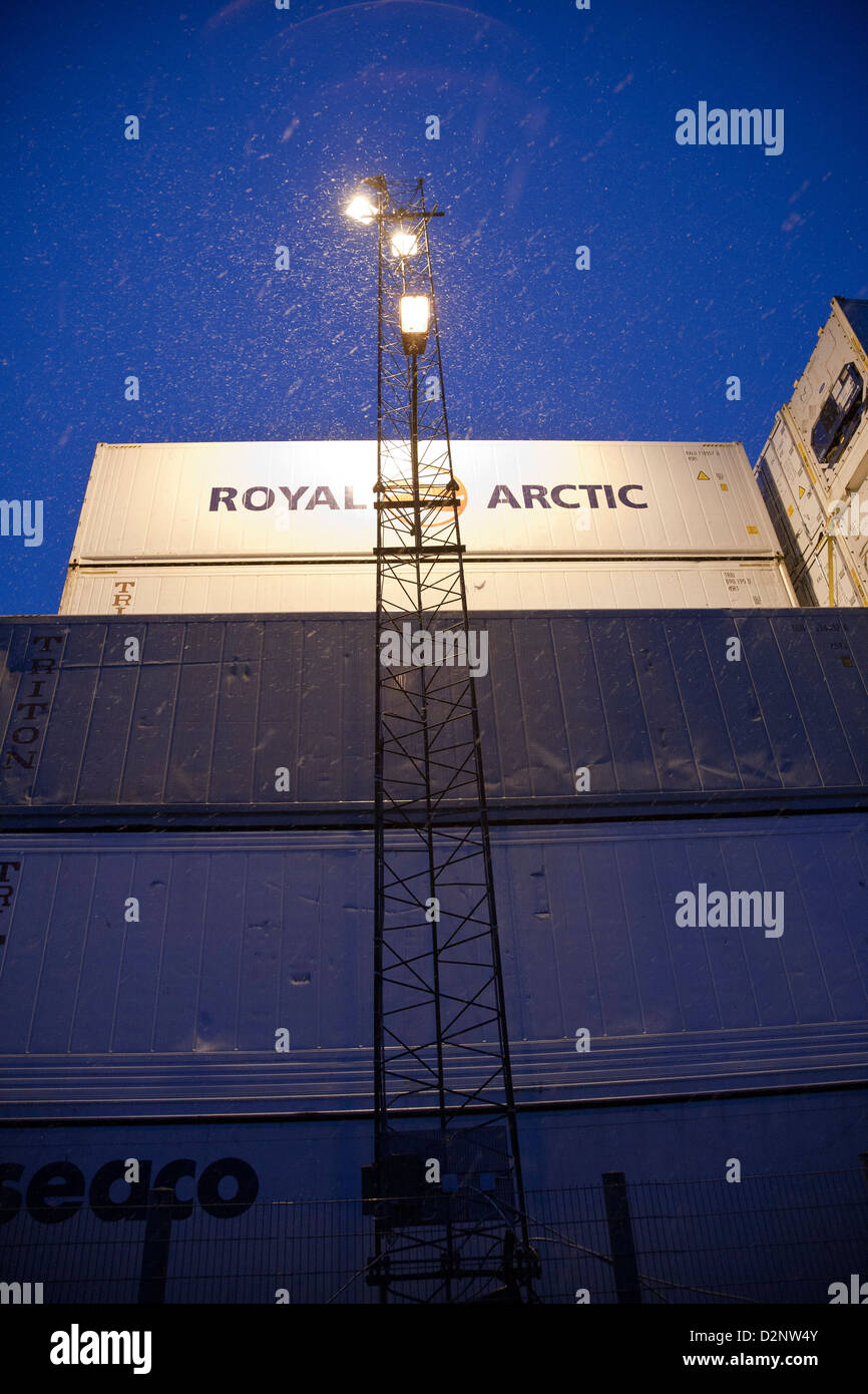 Container from Royal Arctic Line in the harbor of Nuuk, Capital of ...