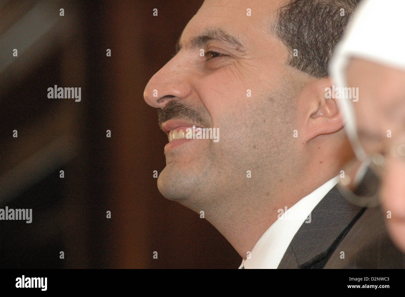 Amr Khaled, popular Egyptian Islamic TV preacher, at a press conference ...